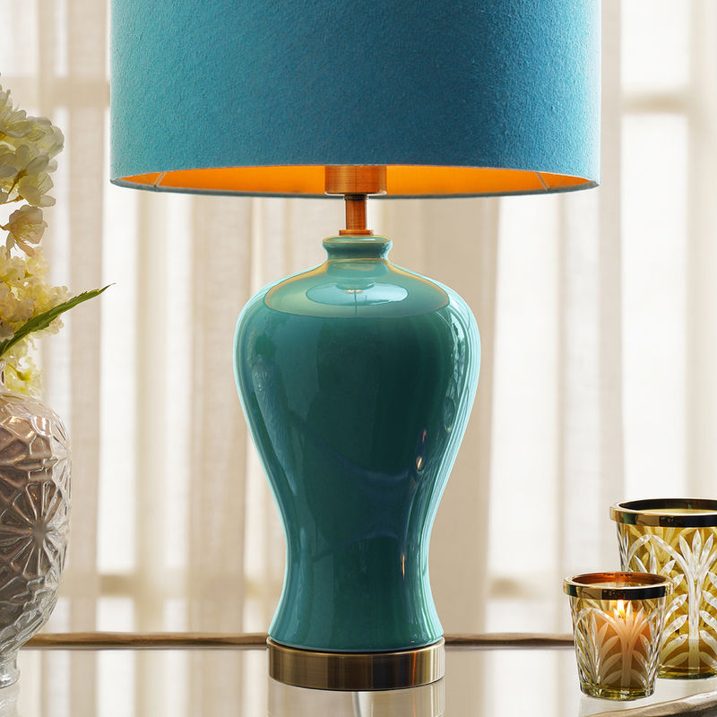 Buy Pure Home + Living Teal Glaze Ceramic Lamp Stand (Without Shade) Online