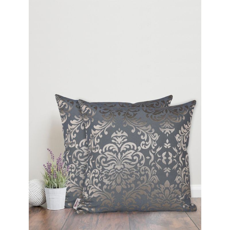 Buy Sivya by Home Blue Damask Self Design Cushion Covers (Pack of 2) Online