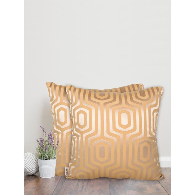 Buy Sivya by Home Mustard Geometric Self Design Cushion Covers (Pack of ...