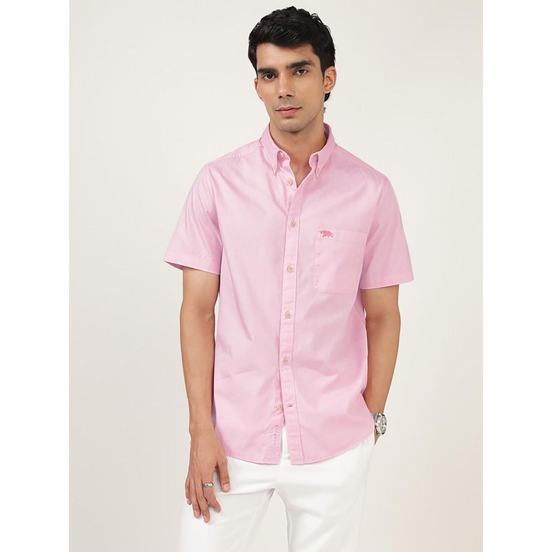 Buy Andamen Casual Mens Pink Patch Pocket Regular Fit Shirt Online