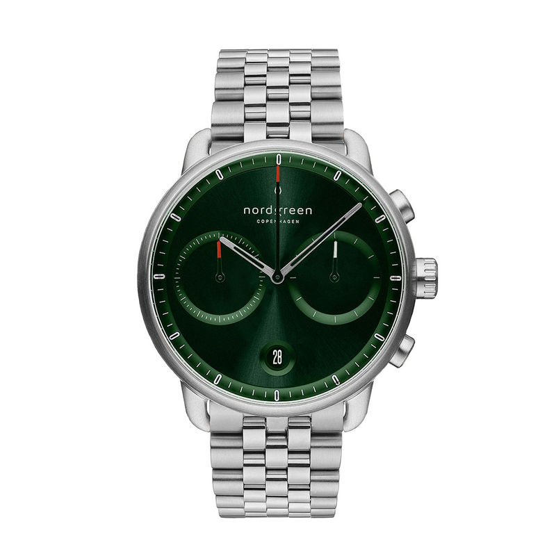 Buy Nordgreen Pioneer Green Sunray Dial with Silver 5-Link Watch Strap ...