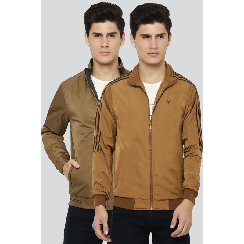 Buy Allen Solly Men Brown Solid Full Sleeves Reversible Casual Jacket ...