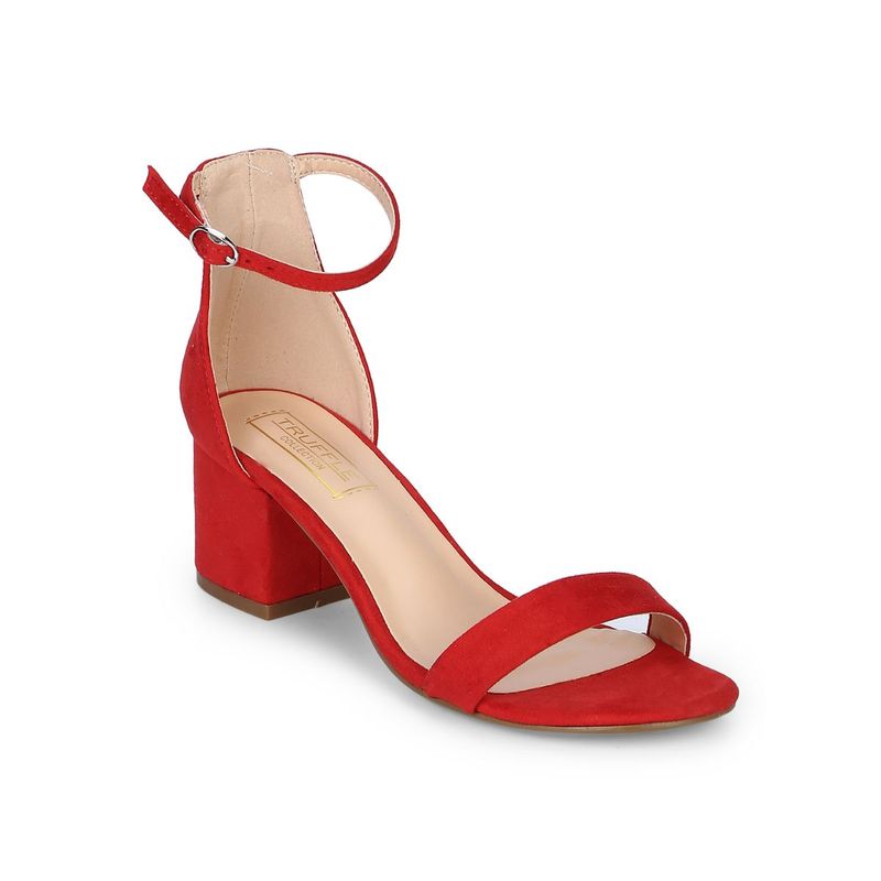 Truffle Collection Red Ankle Strap Kitten Block Heels: Buy Truffle ...