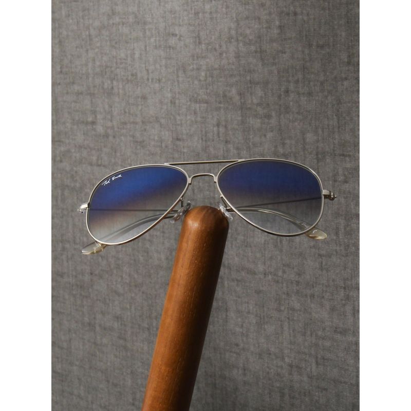 Buy Ted Smith Unisex Aviator Sunglasses Silver Metal Frame Blue Graded ...
