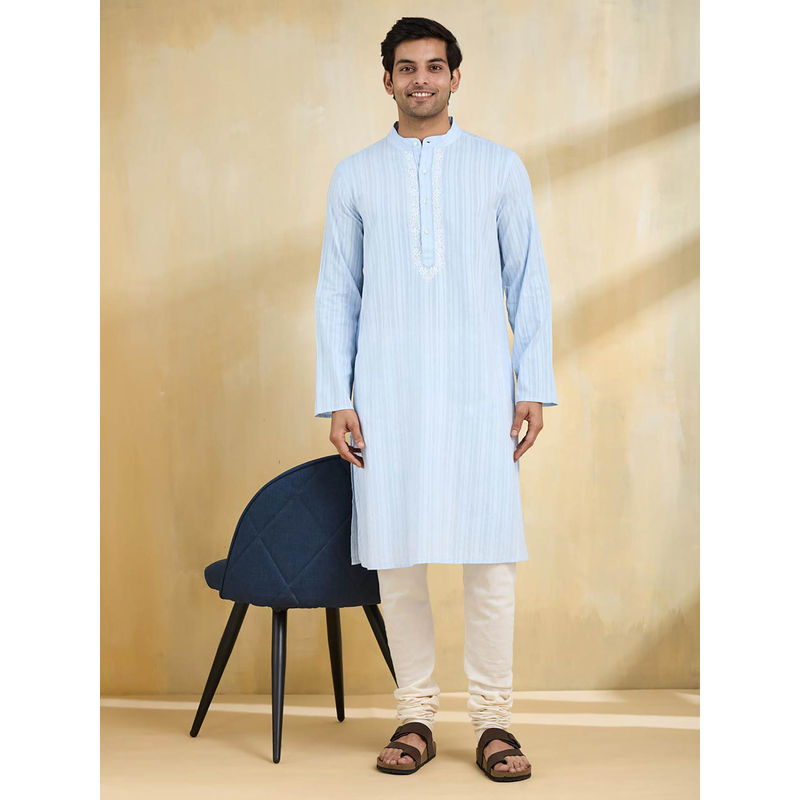 Buy Fabindia Men Blue Embroidered Kurta Online