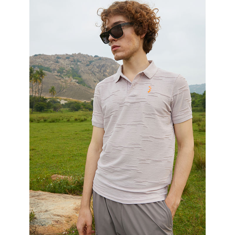 Buy Campus Sutra Men Beige Textured Creased Polo T-Shirt Online