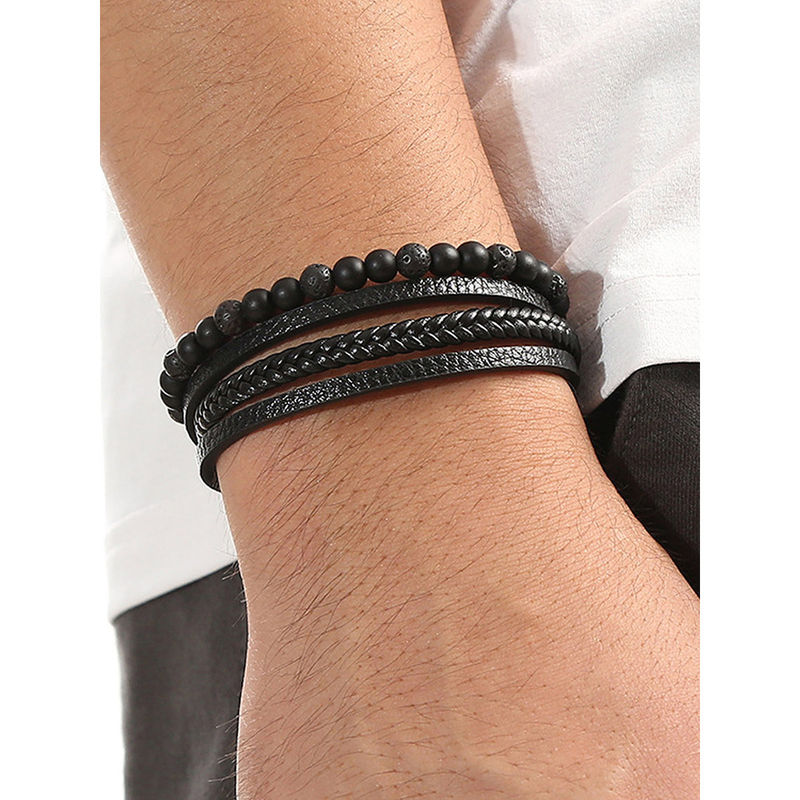 Buy Designs & You Black Latest Style Leather Multi Layered Bracelet for ...