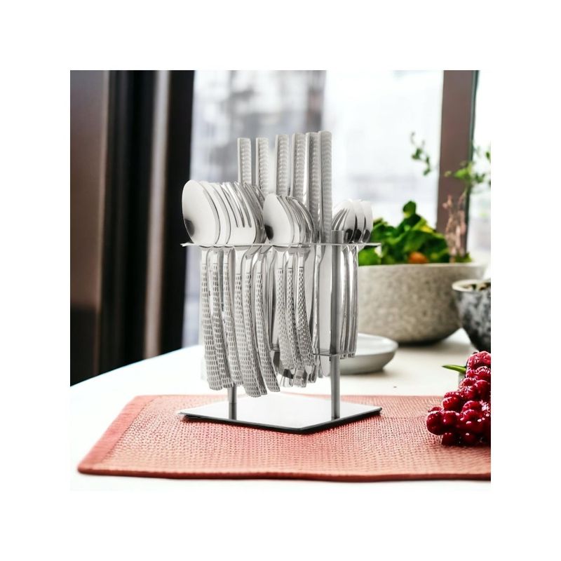 Buy FNS Madrid Stainless Steel 24 Pcs Cutlery Set with Cutlery Stand Online