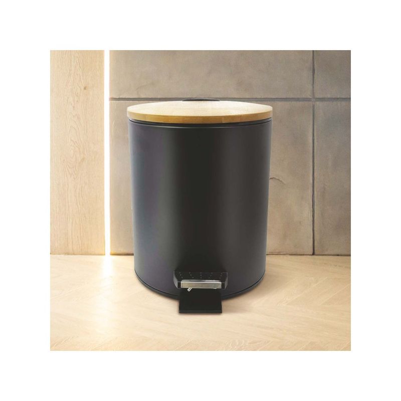 Buy OBSESSIONS Bamboo Lid Stainless Steel Step Dustbin with Liner, 5 ...