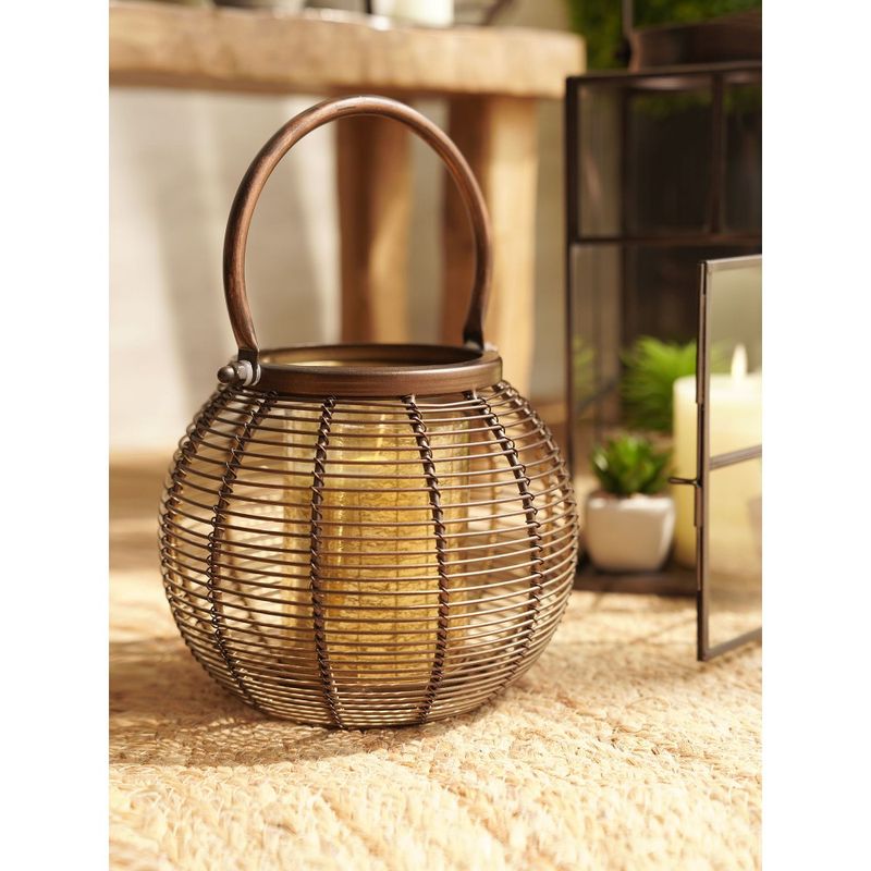 Buy Pure Home + Living Brown Round Metal Wire Lantern With Glass Online