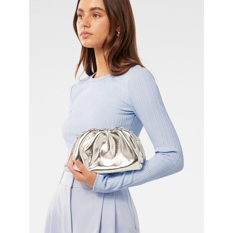 Buy Forever New Silver Ellie Metallic Ruched Signature Clutch Online