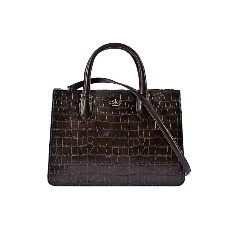 Buy Eske Dark Brown Croco Color Textured Pattern Satchel for Womens Online
