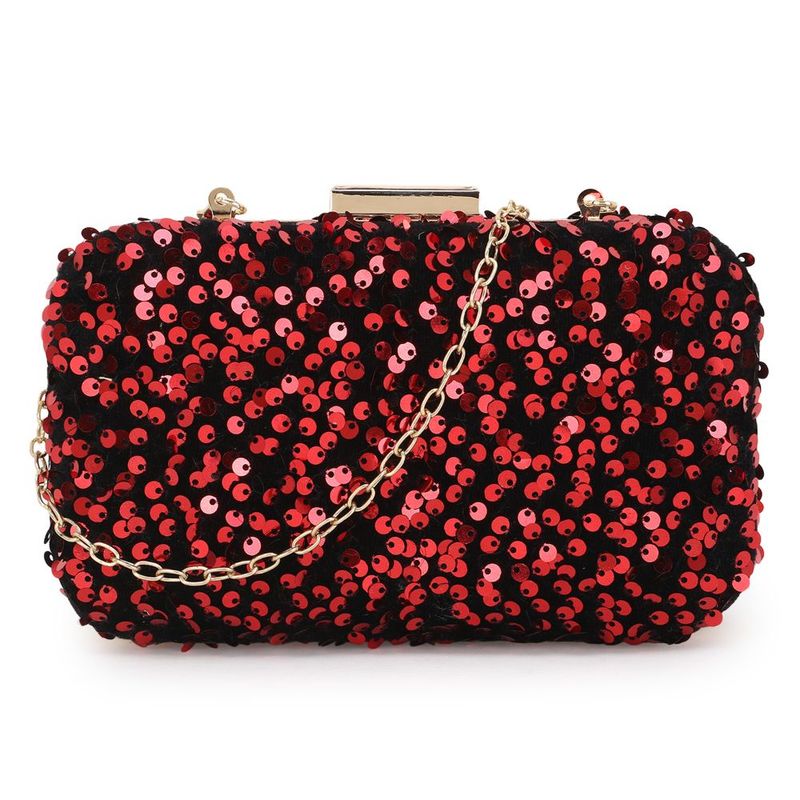 Buy Anekaant Quill Black & Red Velvet Sequined Box Clutch Online