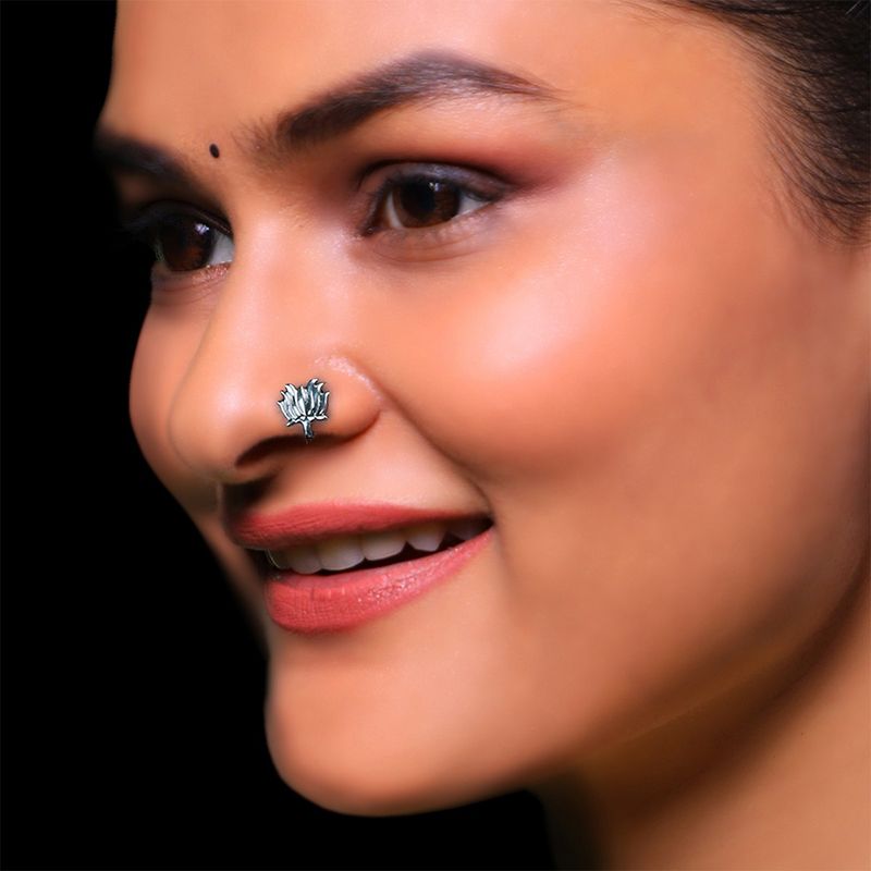 Buy Giva 925 Oxidised Silver Lotus Clip On Nose Pin For Women And Girls ...