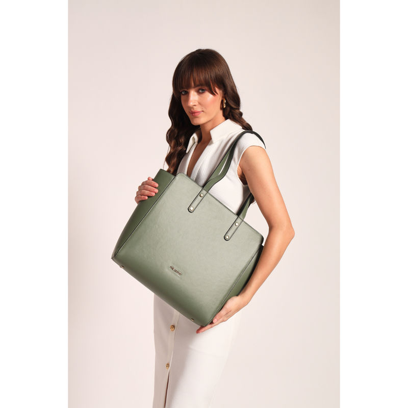 Buy THE GUSTO Beyond Plus Tote Bag with Zipper -Green (M) Online