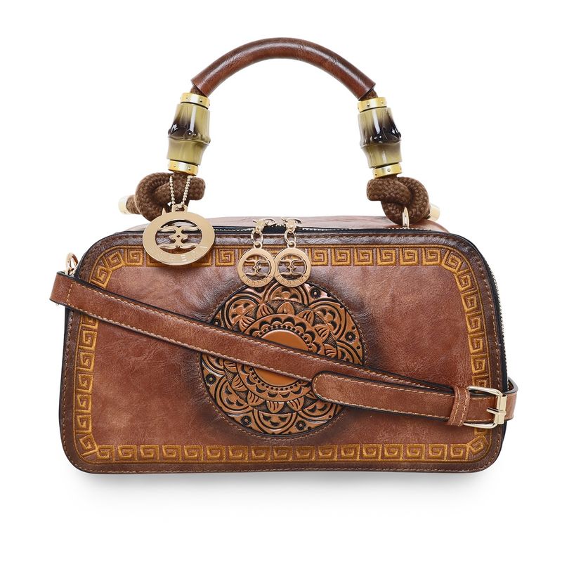 ESBEDA Tan Color Rectangular Embroidery Graphic Handbag For Women: Buy ...