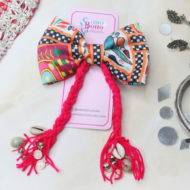 Buy Soho Boho Studio Multi-Color Tassel Hair Bow Online