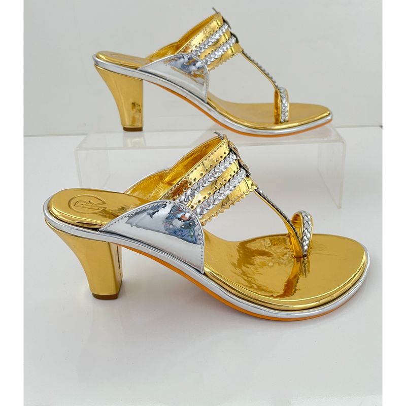 Buy PREET KAUR Gold & Silver Two Tone Kolhapuri Block Heels Online
