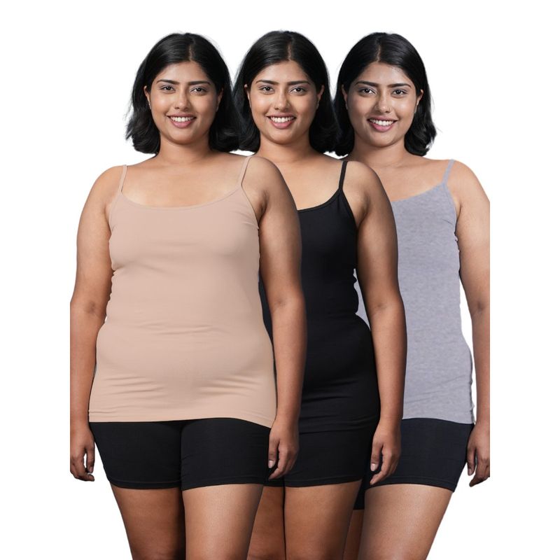 Buy Adira Plus Size Women Soft Adjustable Shoulder Elastic Camisole Multi-Color (Pack of 3) Online
