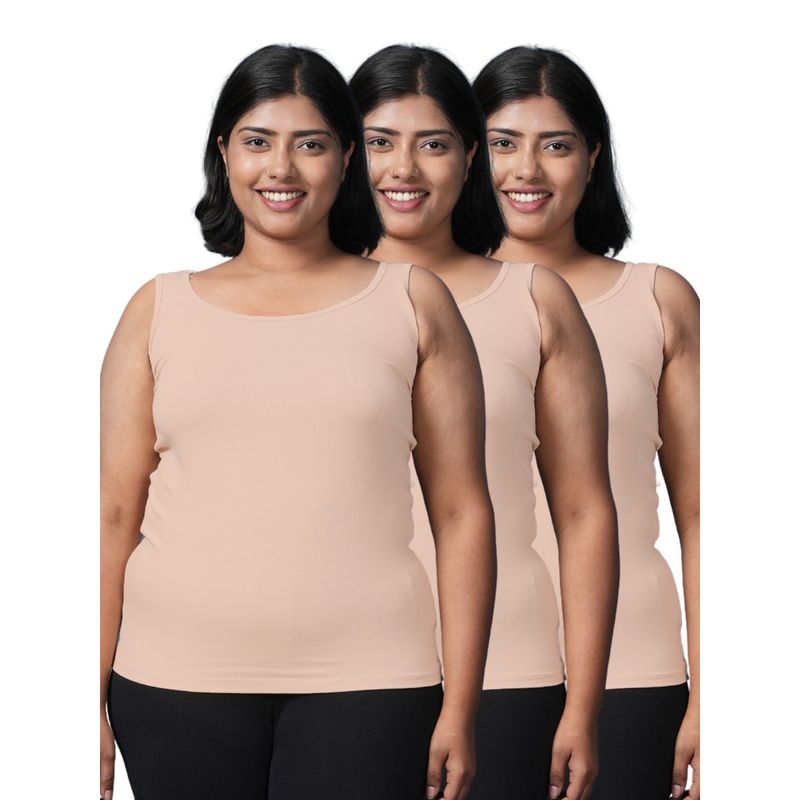 Buy Adira Plus Size Inner Tank Style Camisole with Wide Shoulder Beige (Pack of 3) Online