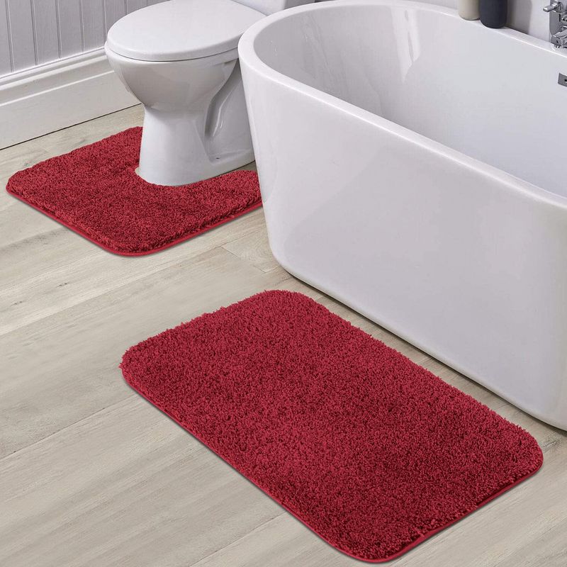 Buy OBSESSIONS Anti-Skid Polyester Bath Mat and Contour Mat, Burgundy ...