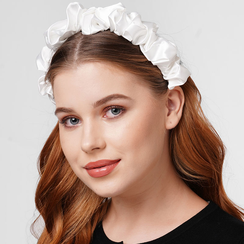 Buy Toniq White Satin Alice Ruffled Hair Band For Women(awxxh101) Online