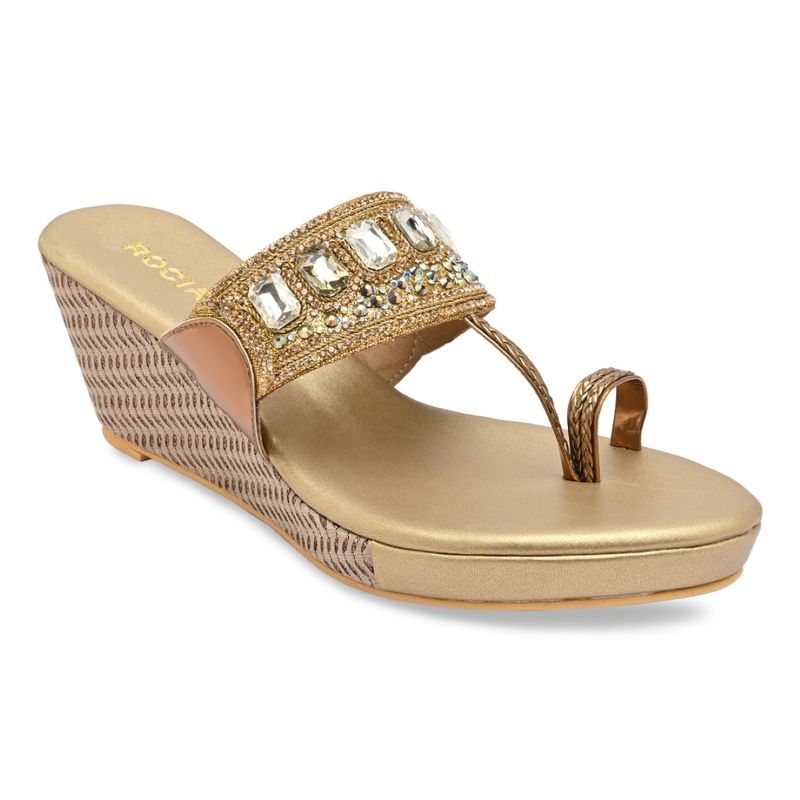 ROCIA Regal By Antique Gold Women Solid Heavy Stone Embellished Wedges ...
