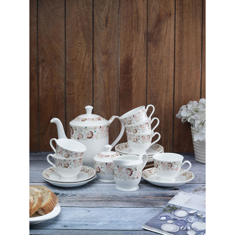 Buy CLAY CRAFT Fine Ceramic Tea Set of 15-1 Tea Pot with Lid +6 Cups+6 ...