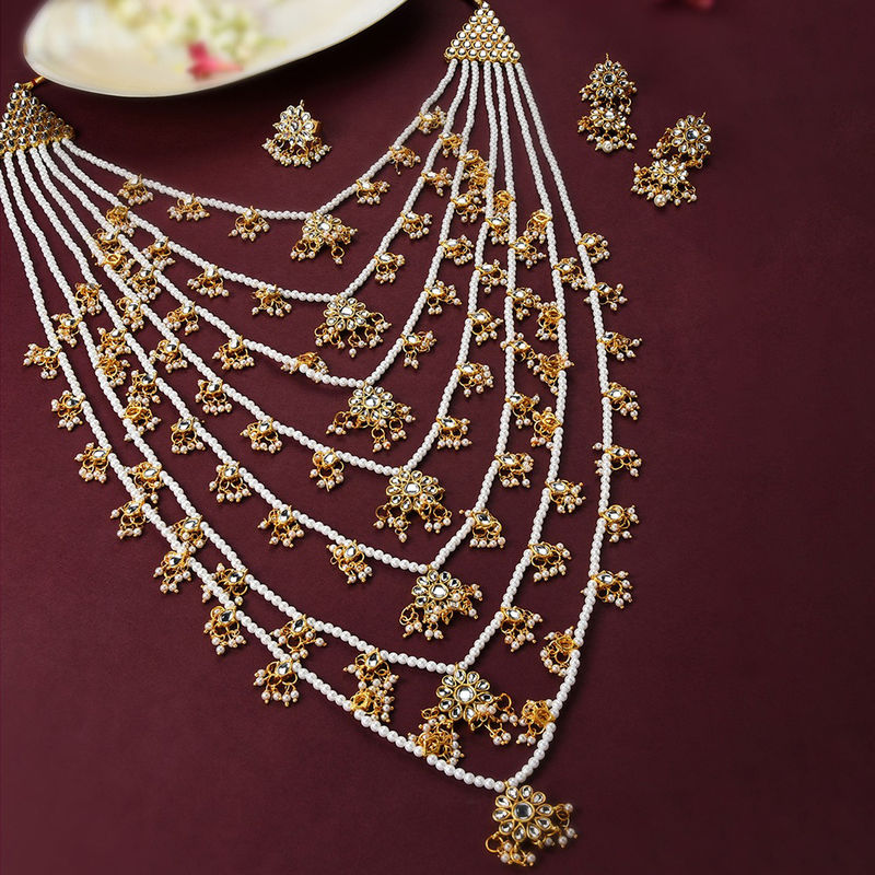 Buy Zaveri Pearls Gold Tone Layered Kundan And Pearls Bridal Long