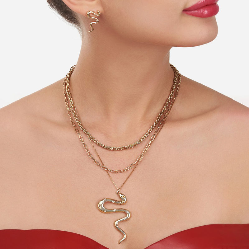 Buy Zaveri Pearls Gold Tone 3 Layers Contemporary Snake Design Chain ...