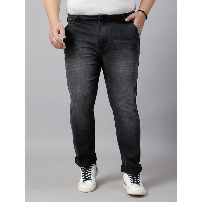 Buy Style Quotient Men Plus Size Black Tapered Fit Mid Rise Stretchable ...