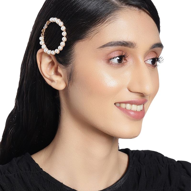 Buy Accessher Gold & White Pearl Embellished French Barrette, Back Hair ...