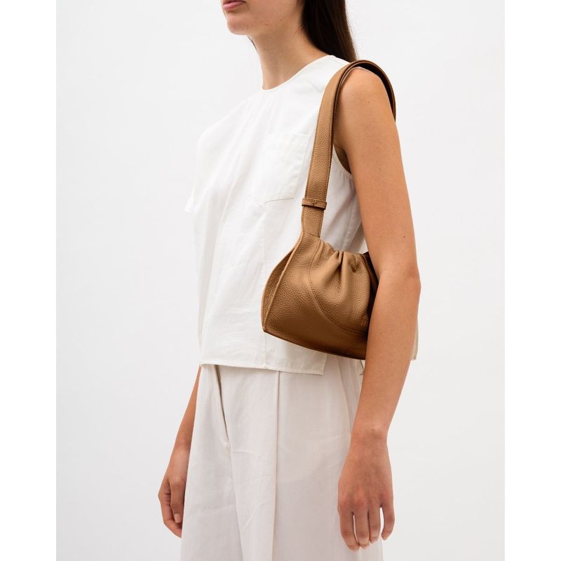 Buy Behno New York Ana Mini Convertible Pebble Shoulder Bag- Almond Online