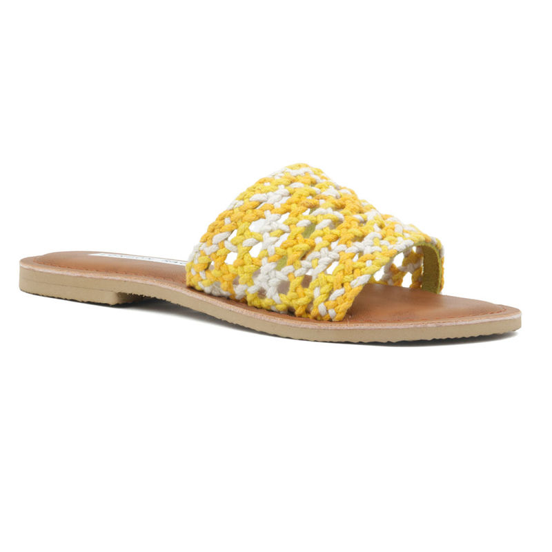 London Rag Women Yellow & White Woven Cotton Strap Slip-on: Buy London ...
