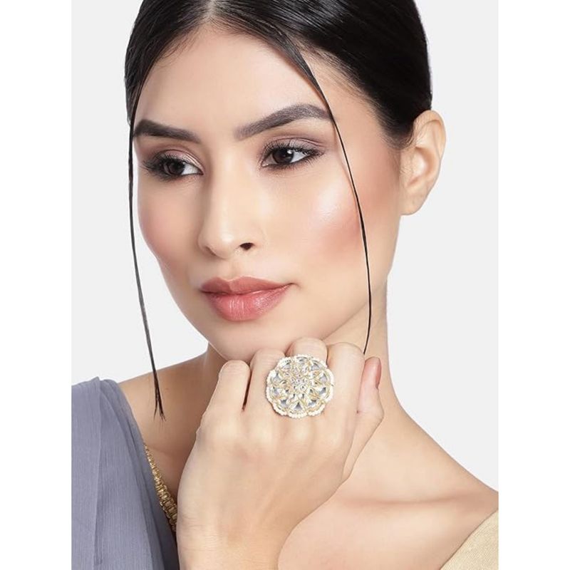 Buy I Jewels White Stone Gold Plated Kundan Studded Handcrafted Ring Online