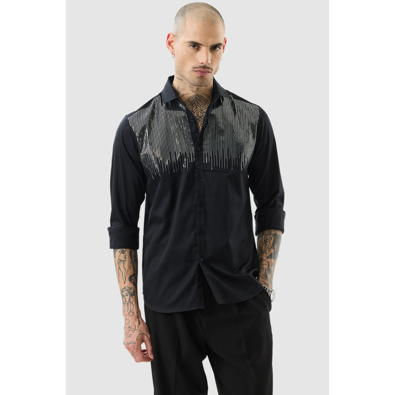 Buy Snitch Black Embellished Full Sleeves Slim Party Shirt Online