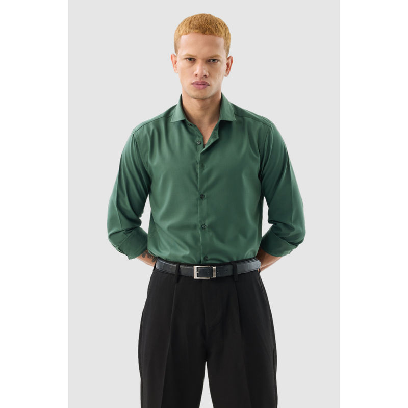 Buy Snitch Green Solid Full Sleeves Slim Formal Shirt Online