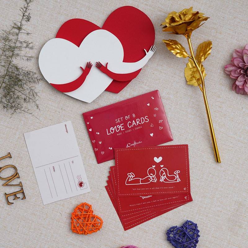 Buy eCraftIndia Combo of Set of 8 Love Gift Cards, Golden Rose, Heart ...