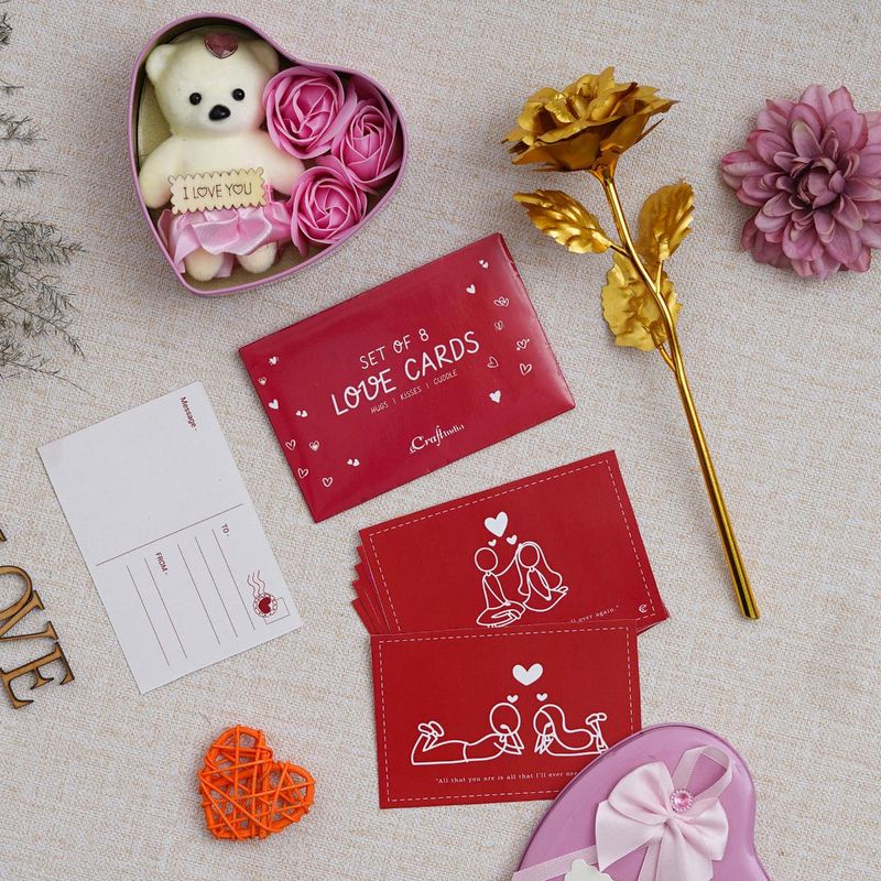Buy eCraftIndia Combo of Set of 8 Love Gift Cards, Golden Rose Gift Set ...