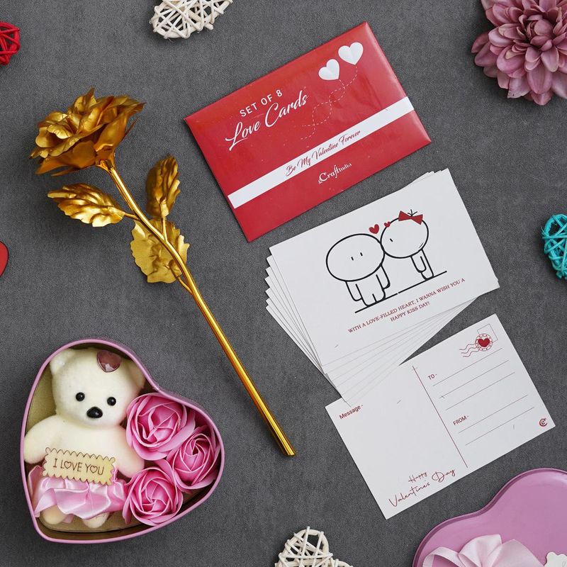 Buy eCraftIndia Combo of Set of 8 Love Post Cards , Golden Rose, Pink ...