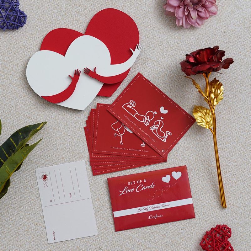 Buy eCraftIndia Combo of Set of 8 Love Post Cards, Golden Red Rose ...