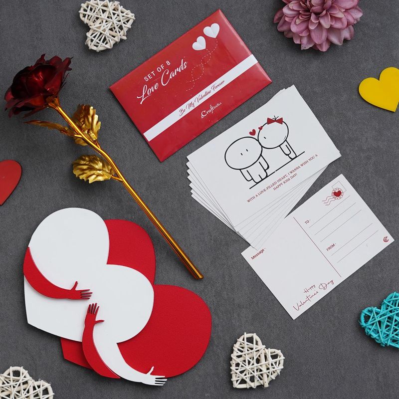 Buy eCraftIndia Combo of Set of 8 Love Post Cards, Golden Red Rose ...