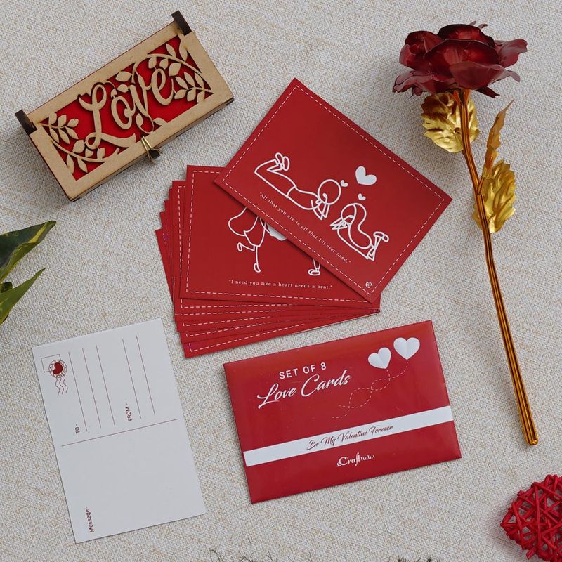 Buy eCraftIndia Combo of Set of 8 Love Post Cards, Golden Red Rose ...