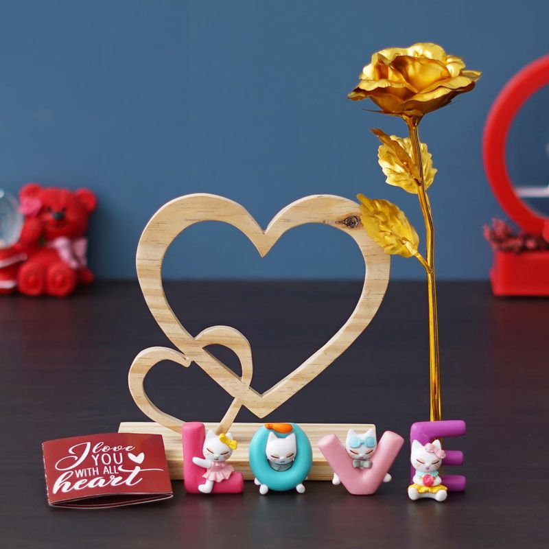Buy eCraftIndia Combo of Golden Rose, 2 Hearts Shape & "Love" Animated ...