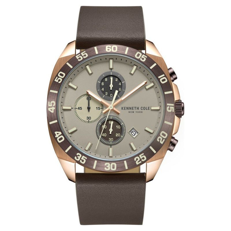 Buy Kenneth Cole Quartz Chronograph Grey Dial Leather Strap Watch for ...