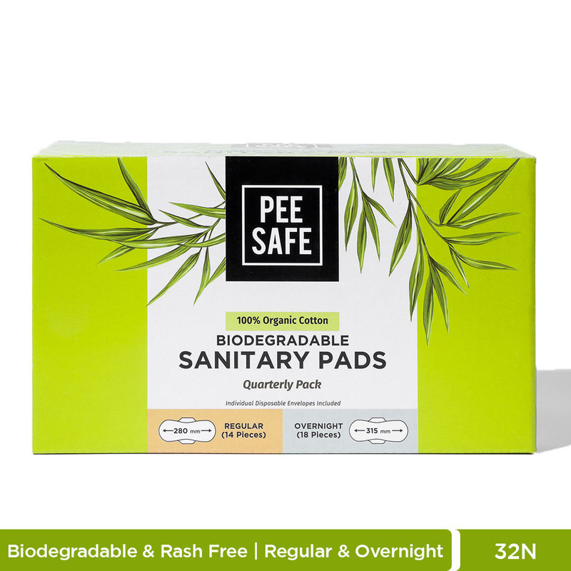 Buy Pee Safe 100% Organic Cotton Sanitary Pads Quarterly Pack (14 ...