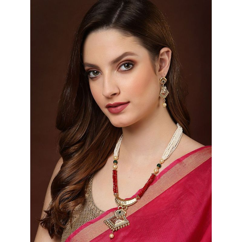 PANASH Gold-Plated Red Stone-Studded Beaded Jewellery Set: Buy PANASH ... PANASH Gold-Plated Red Stone-Studded Beaded Jewellery Set: Buy PANASH ...