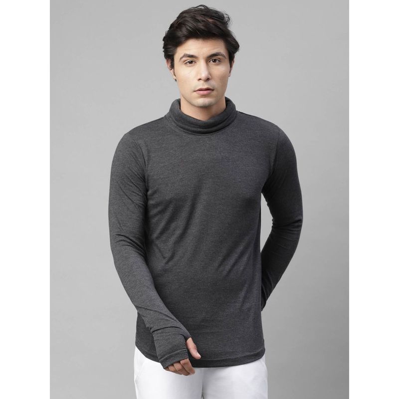 Buy RIGO Men Charcoal Ninja Mask With Curved Bottom Thumbhole T-Shirt ...