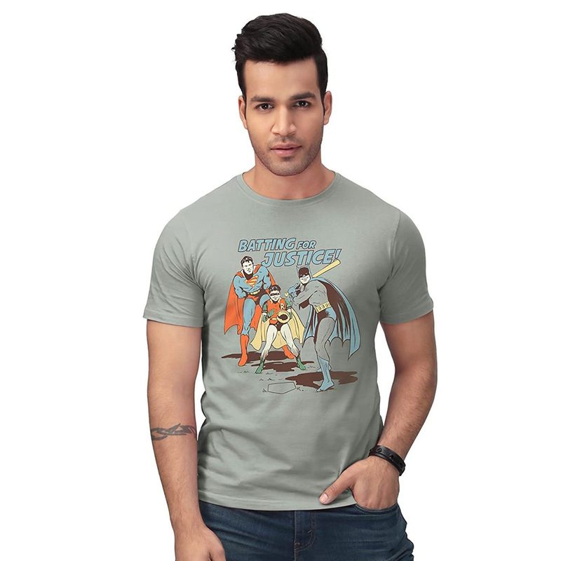 Buy The Souled Store Men Official DC Batting For Justice Grey T-Shirts ...