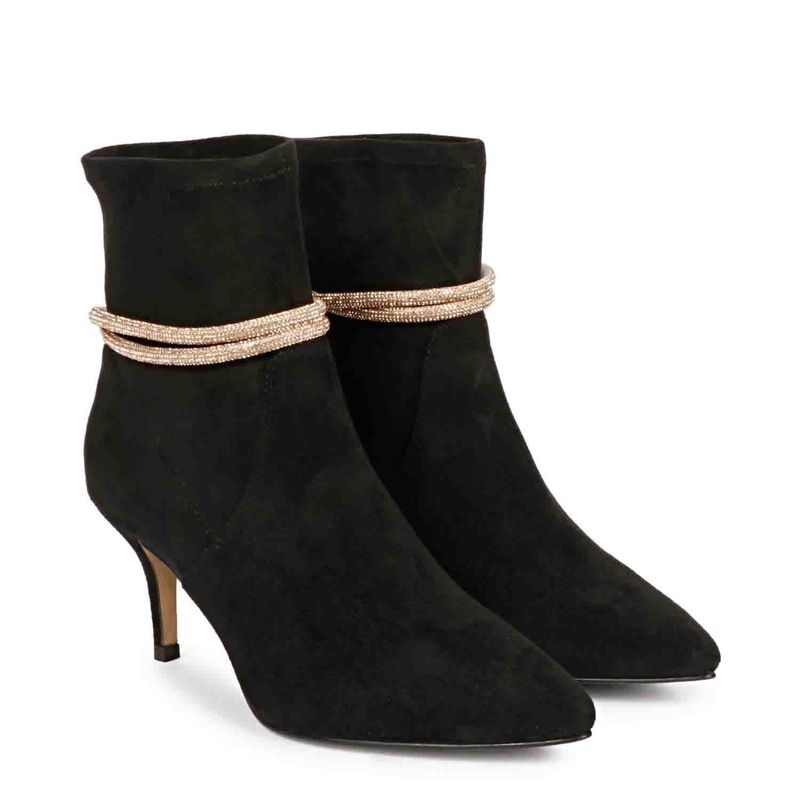 Buy Saint G Reyna Black Stretch Suede Golden Cord String Boots Online